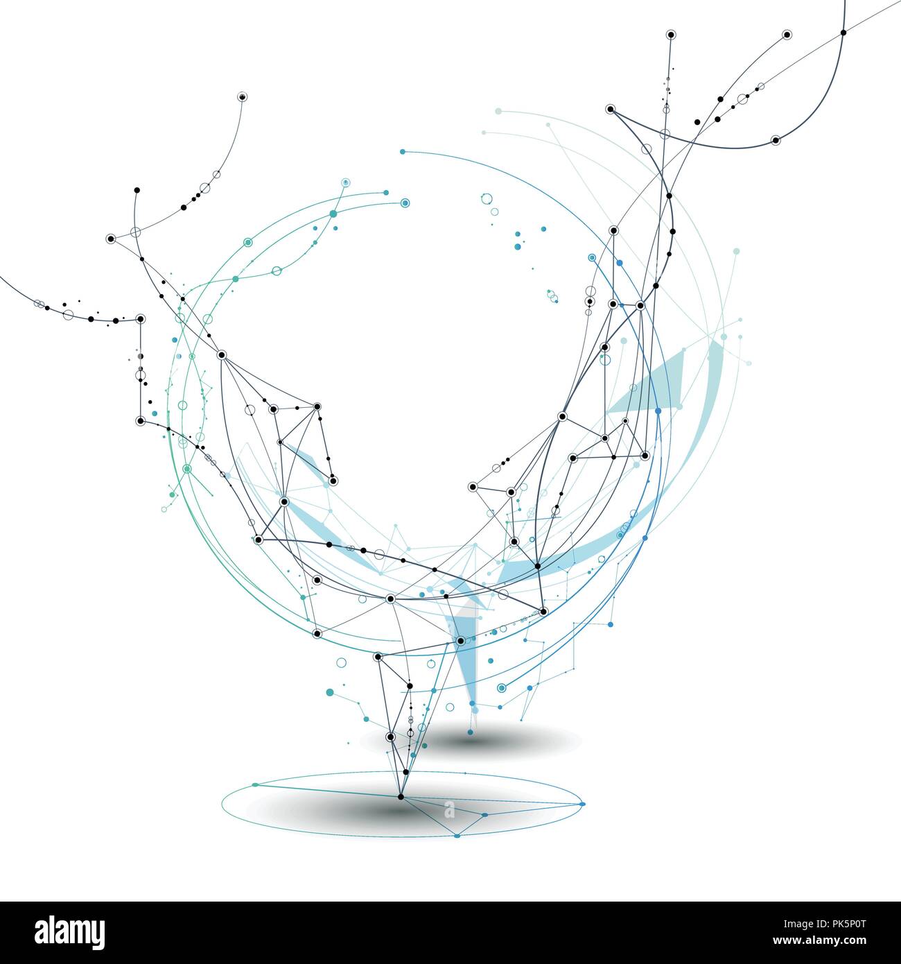 Abstract Molecules with line, node, geometric, low poly, polygon and ...