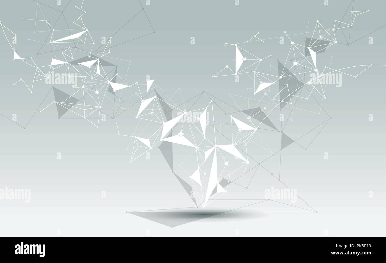 Abstract Molecules with line, node, geometric, low poly, polygon and triangle. Vector design ...