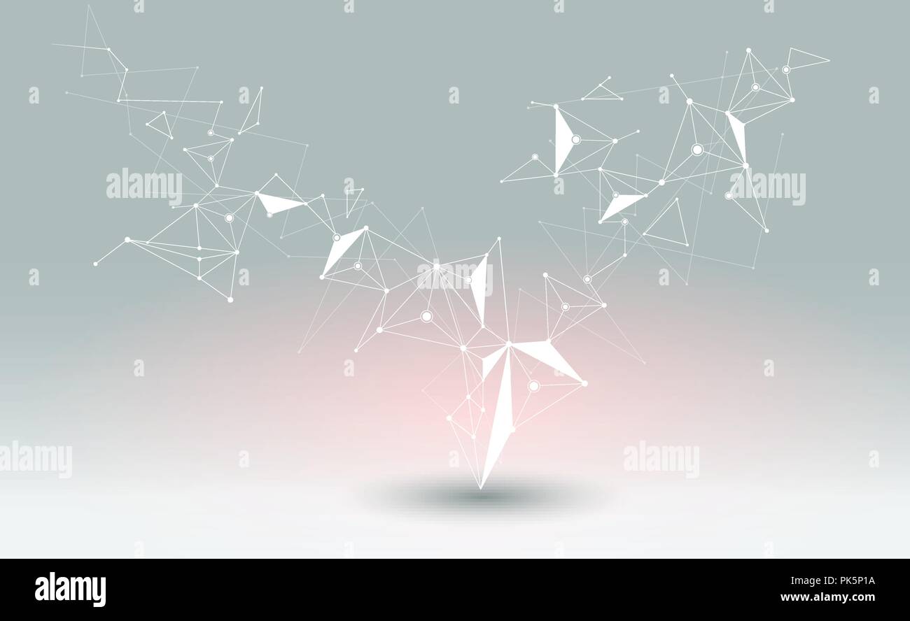 Abstract Molecules with line, node, geometric, low poly, polygon and ...