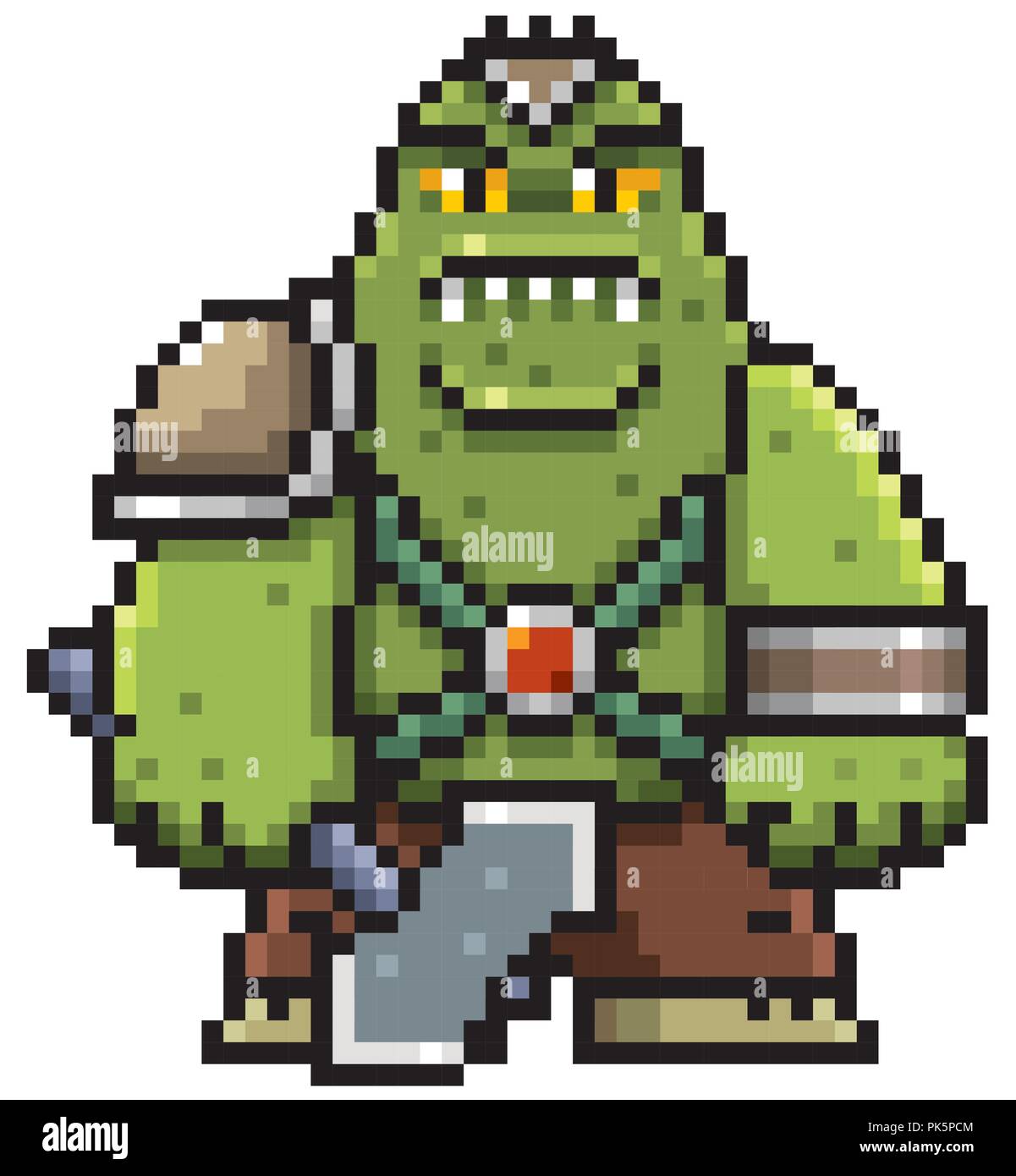 Vector illustration of Cartoon Green Monster - Pixel design Stock ...