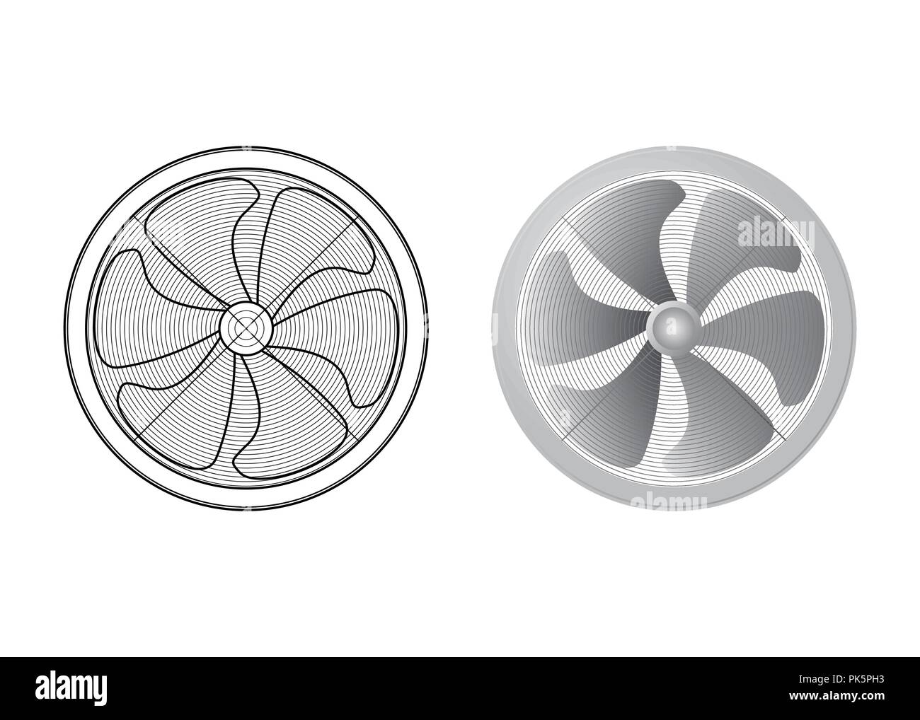 Set of fans. Six of the blade. Technical vector illustration. The HVAC ...