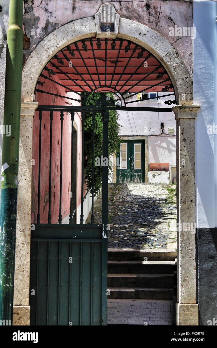 Old colorful houses and narrow streets of Lisbon, Portugal in Spring ...