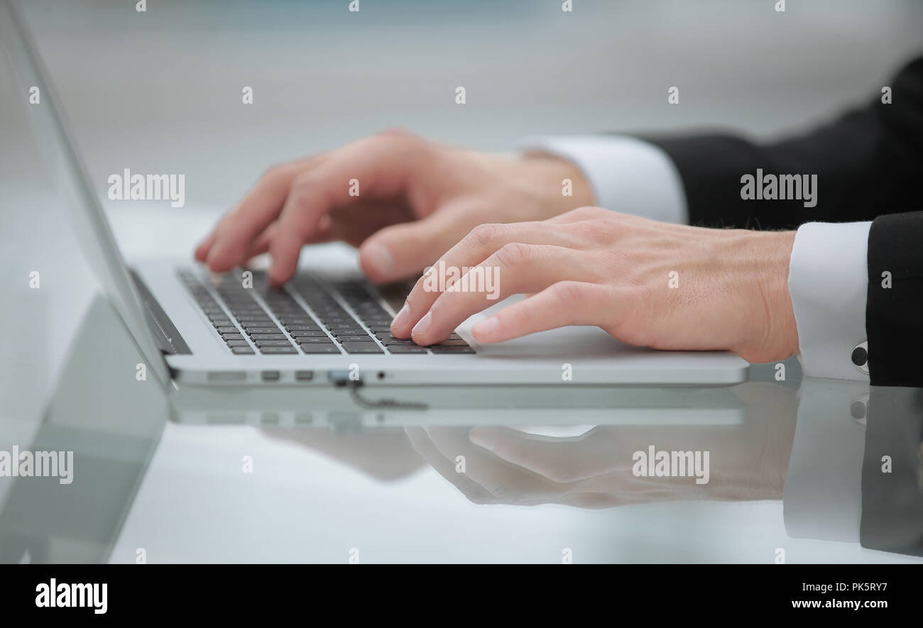 close up hands multitasking man using laptop connecting wifi Stock ...