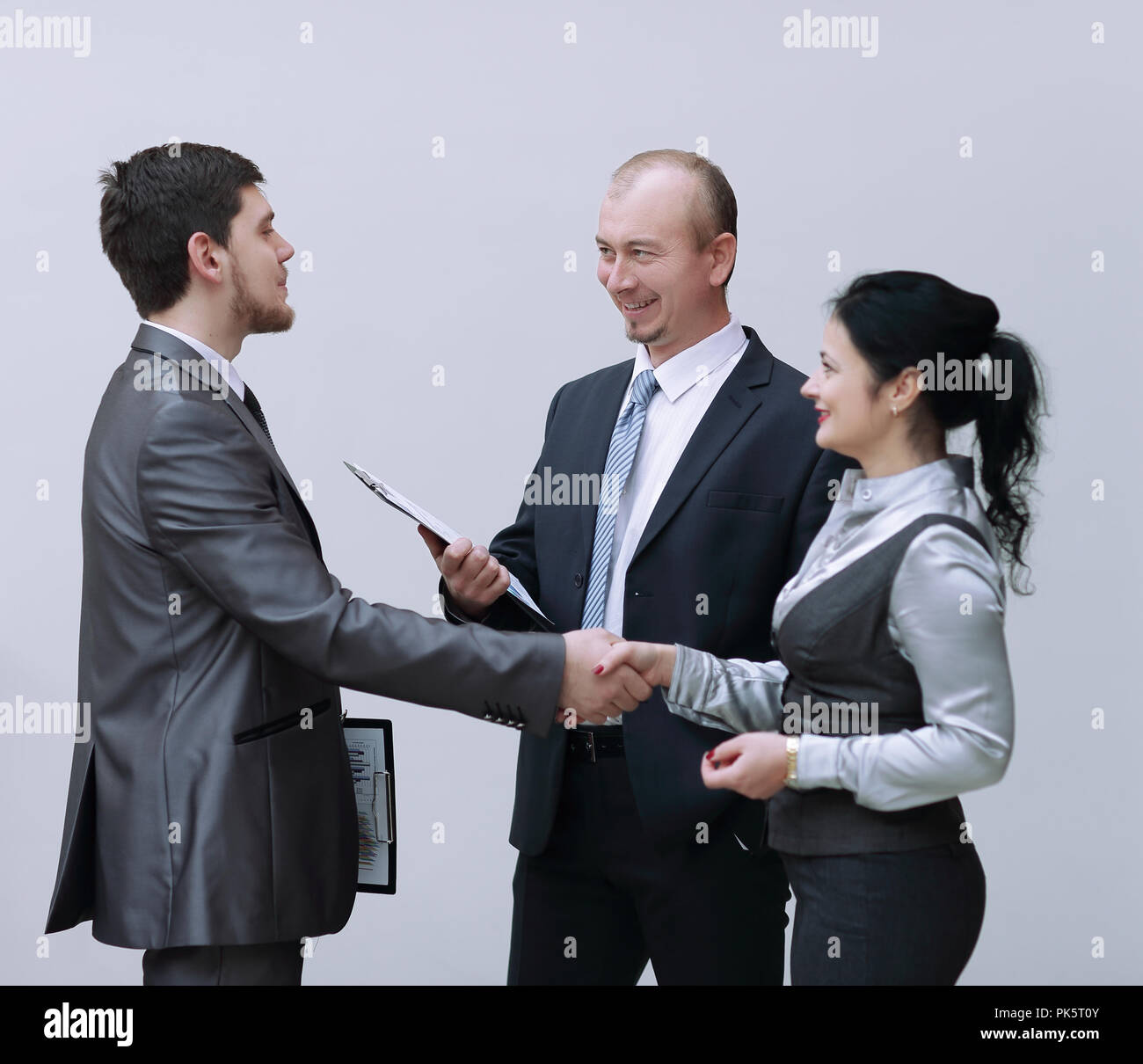 close up.businessman handshake with business woman. the concept of ...