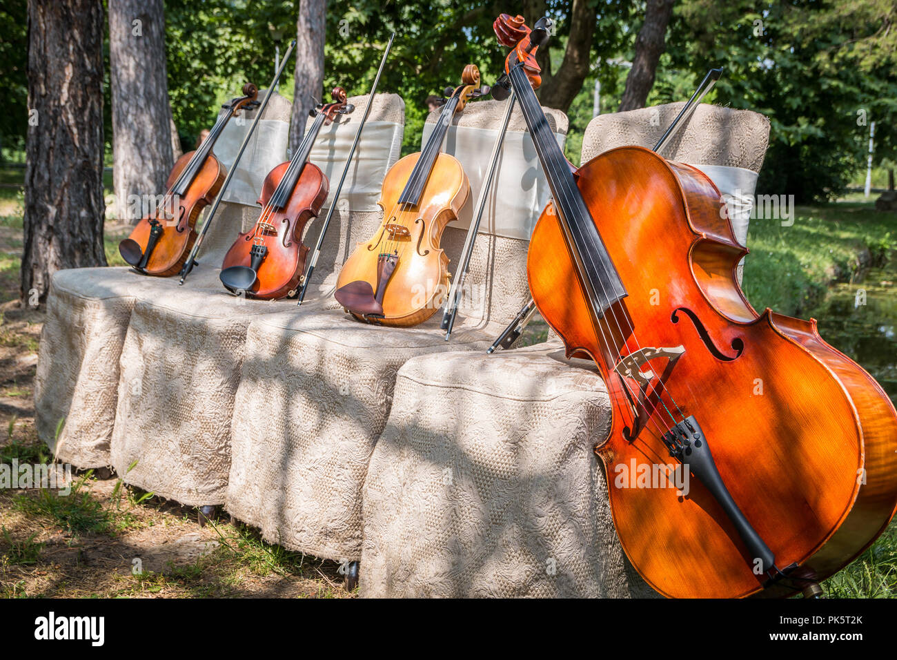 String quartet instruments on chairs hi-res stock photography and ...