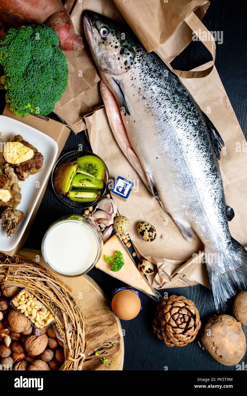 Assortment of healthy food. Natural sources of phosphorus P . Products ...