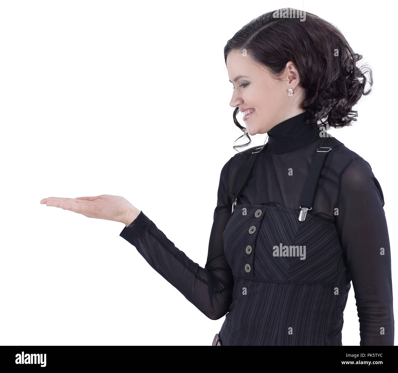 beautiful business woman pointing at copy space Stock Photo - Alamy