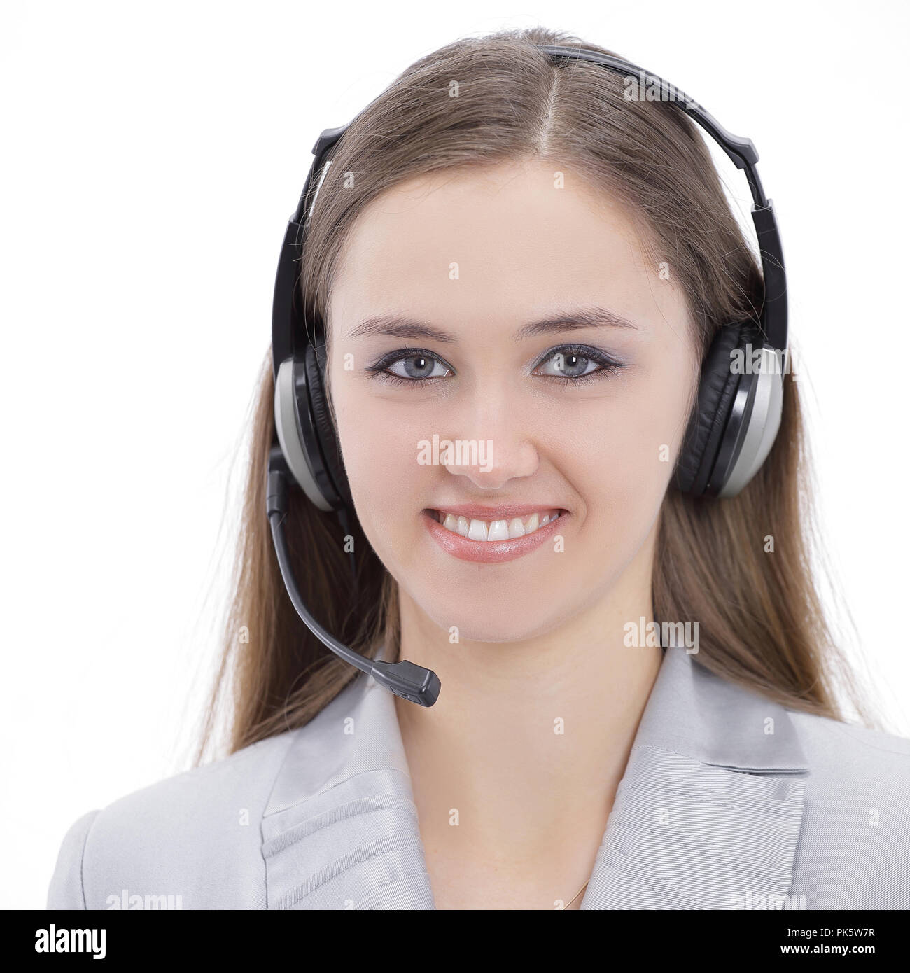 closeup.portrait of an employee call center with a headset Stock Photo ...