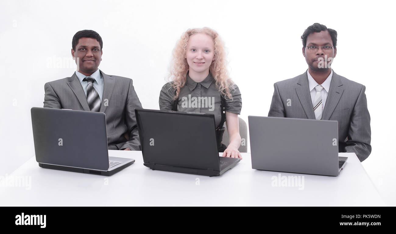 successful business team working with laptop.isolated on white Stock ...