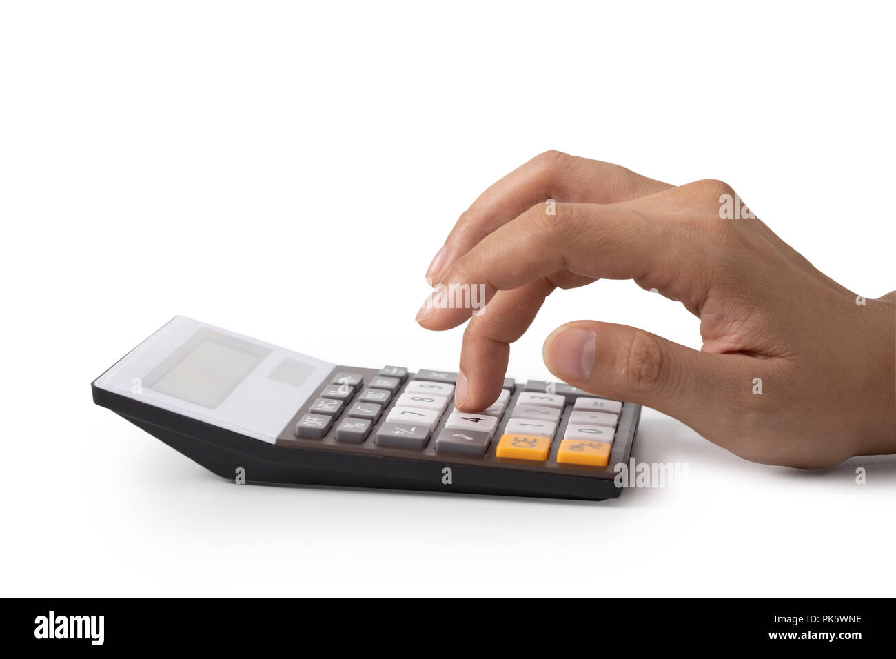 Calculator and finger pressing button hi-res stock photography and ...