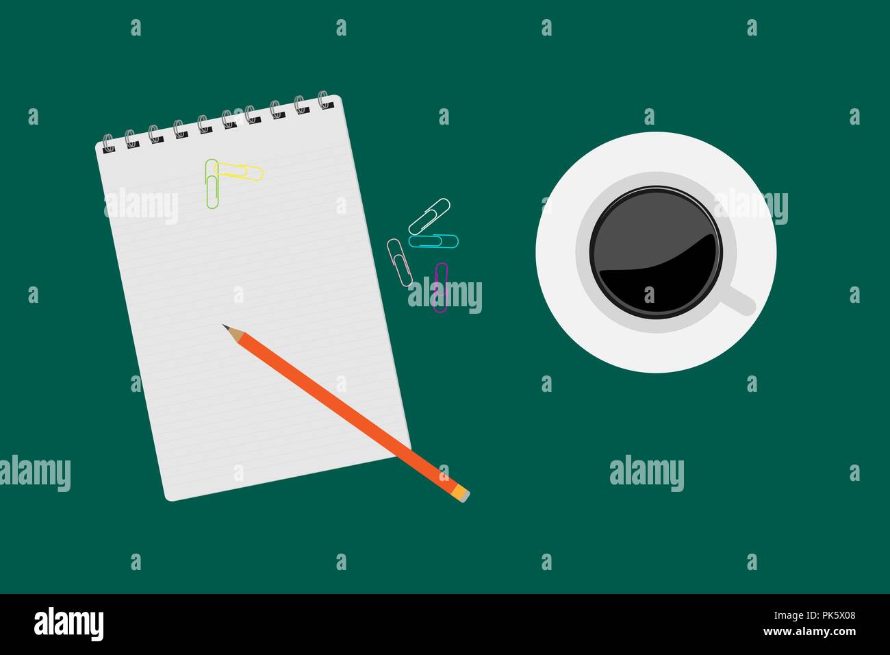 Notebook colored pencil coffee Stock Vector Images - Alamy