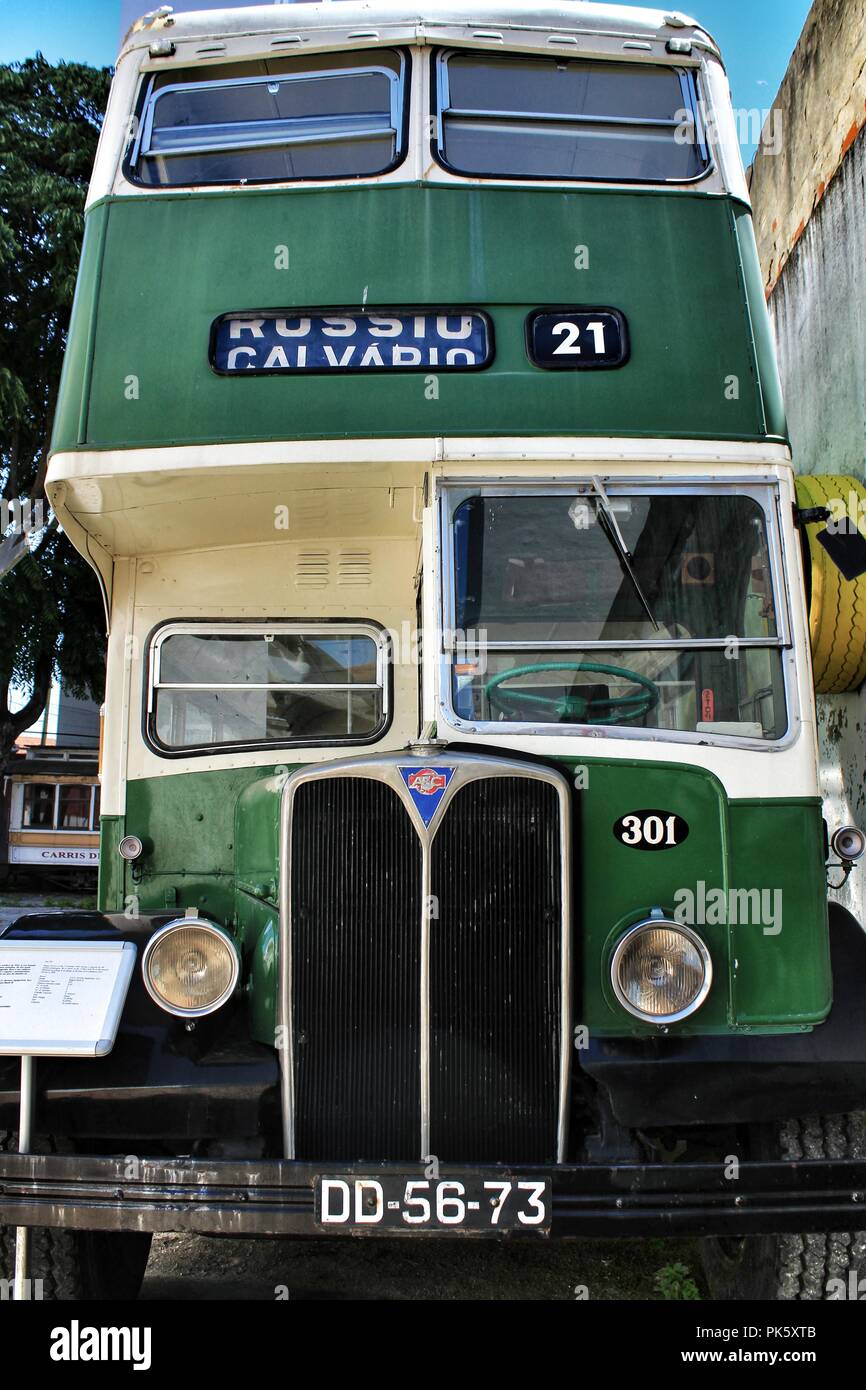 Lisbon, Portugal- June 15, 2018: Old and colorful green and orange ...