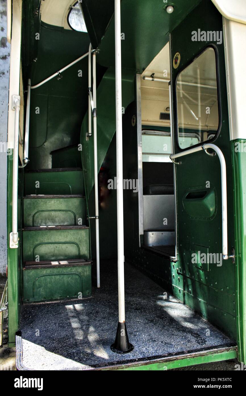 Lisbon, Portugal- June 15, 2018: Old and colorful inside passenger bus ...