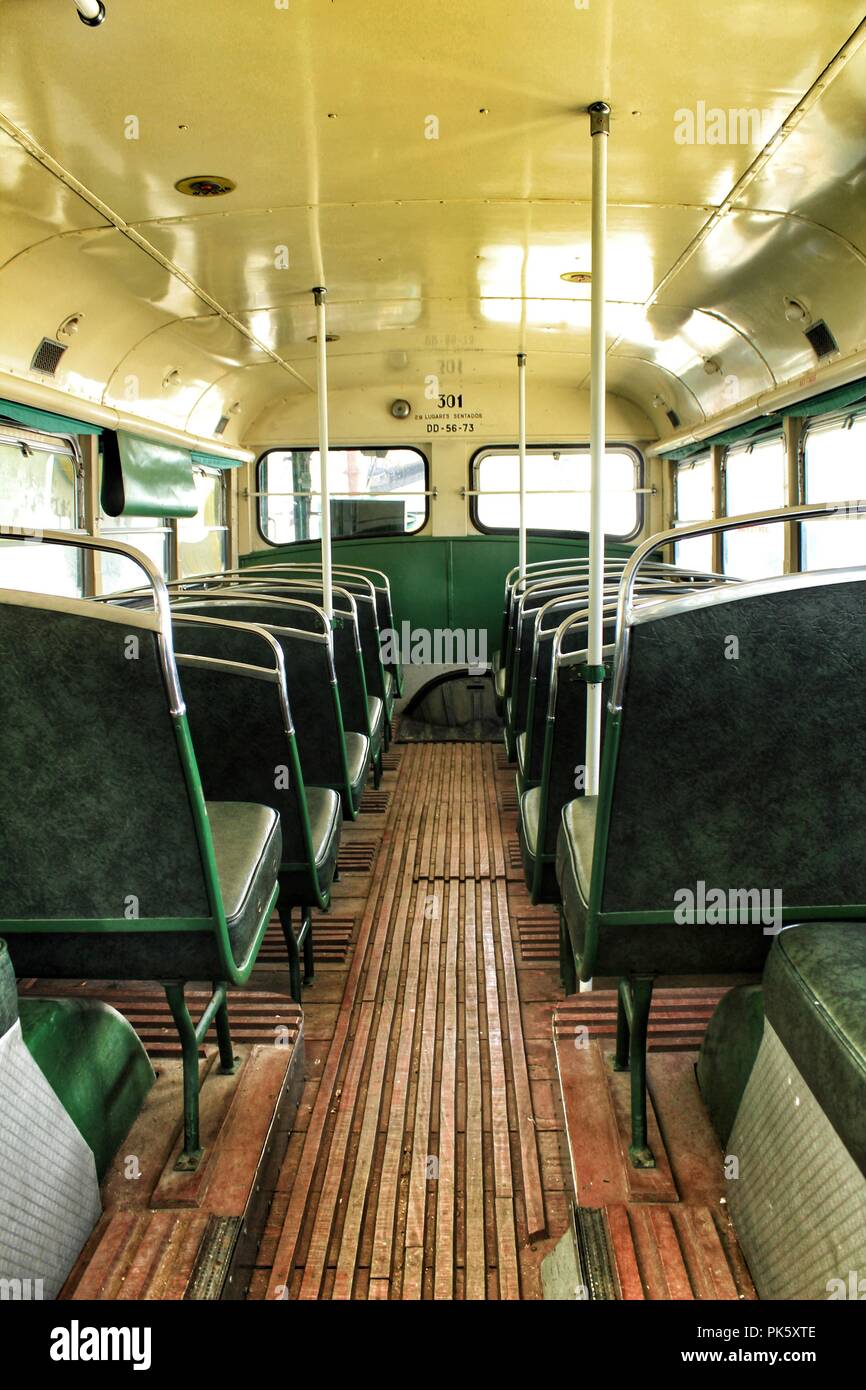 Lisbon, Portugal- June 15, 2018: Old and colorful inside passenger bus ...