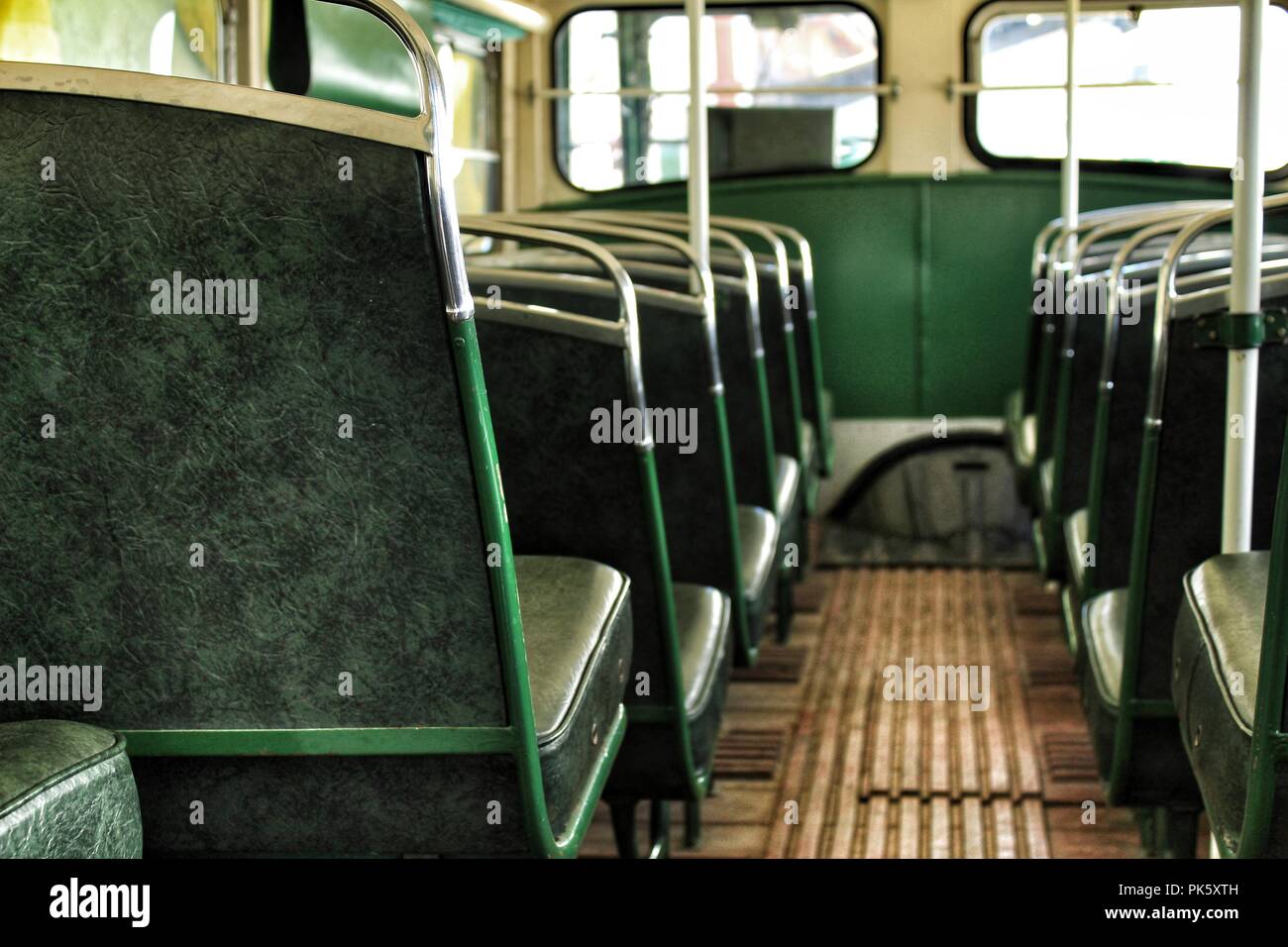 Lisbon, Portugal- June 15, 2018: Old and colorful inside passenger bus ...