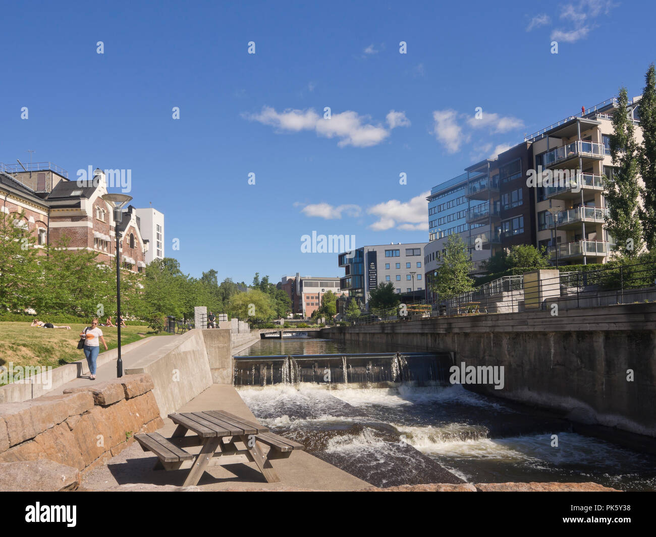 Summer by the Akerselva river in Nydalen Oslo Norway, a popular suburb ...