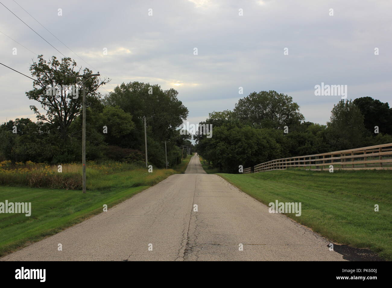 Straight and long country road in rural Marengo, Illinois, McHenry ...
