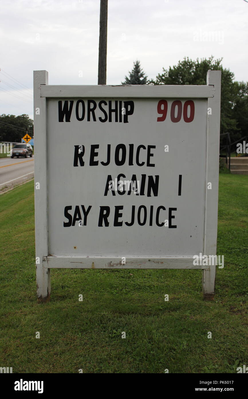 Handmade Church sign stating Worship 900 Rejoice Again Say rejoice in ...