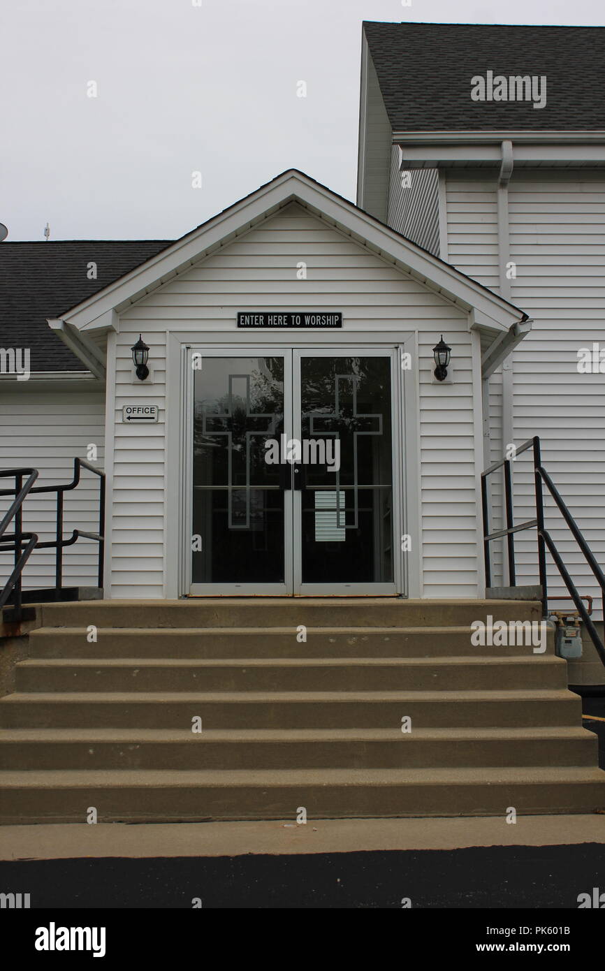 Local Christian church entrance in rural Marengo, Illinois, McHenry ...