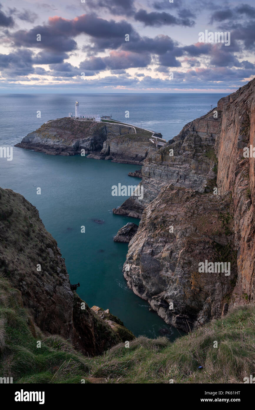 South Stack lighthouse and cliffs on the coast of Anglesey, North Wales ...