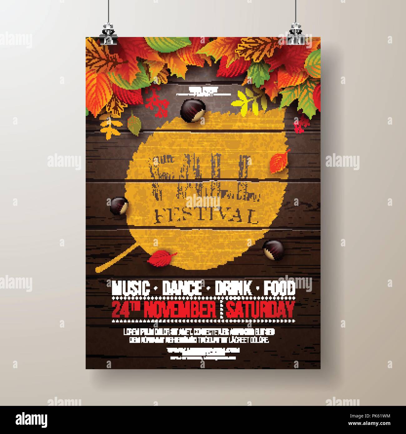 Autumn Party Flyer Illustration with falling leaves and typography ...