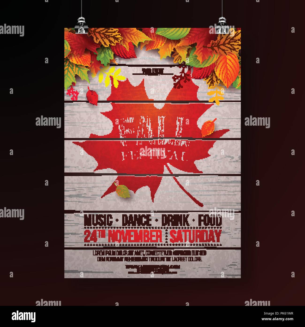 Autumn Party Flyer Illustration with falling leaves and typography ...