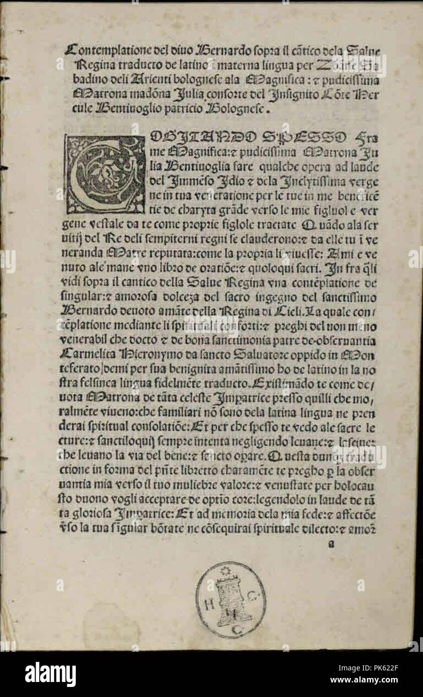 Bernardus - Meditatio super Salve Regina, circa 1495 - 439651 Stock ...