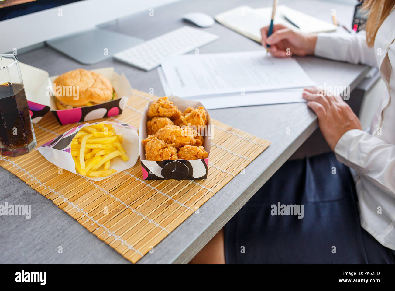 lunch time at the work place. Fast food delivery concept image Stock ...