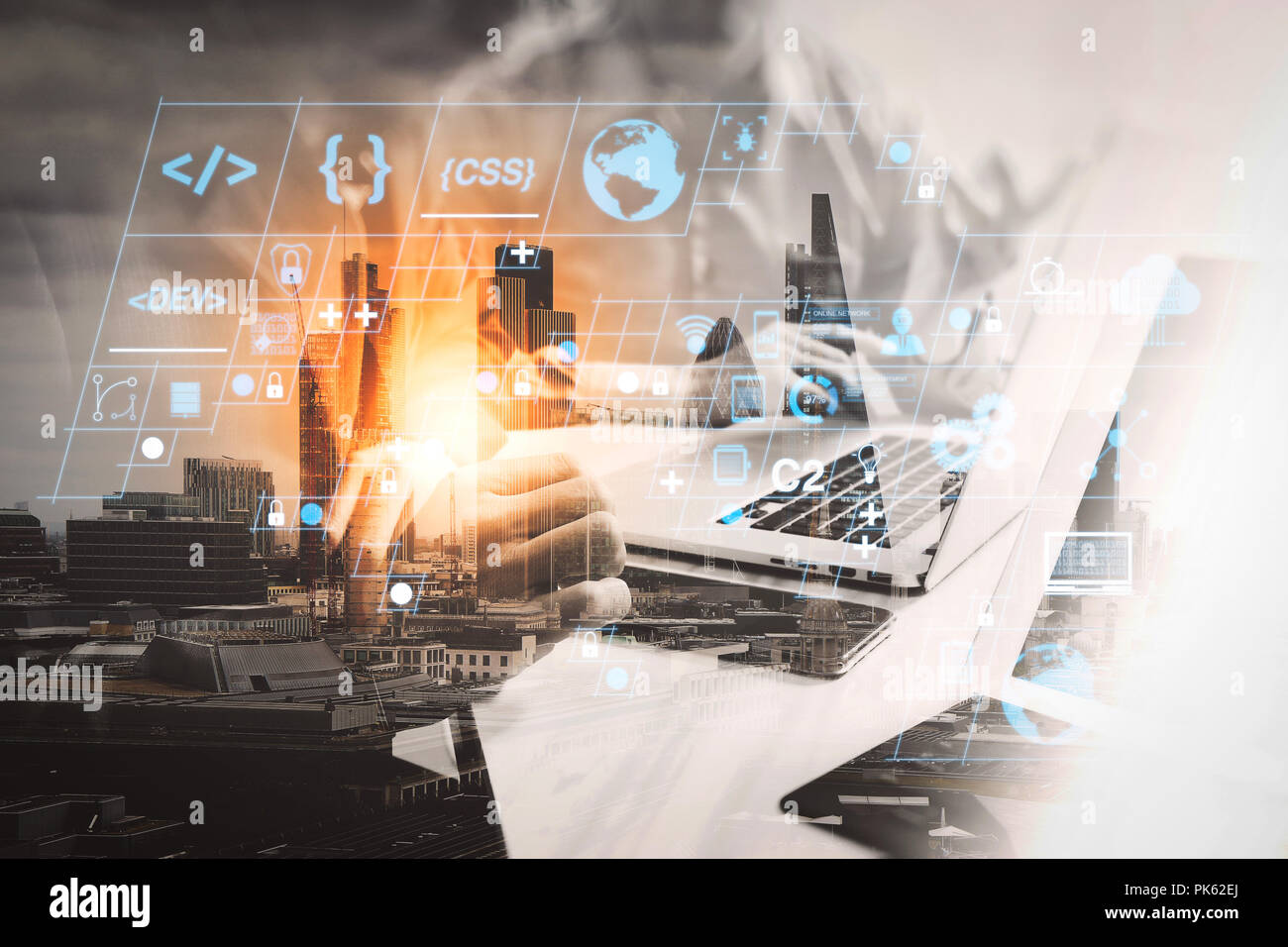 Coding software developer work with AR new design dashboard computer icons of scrum agile ...