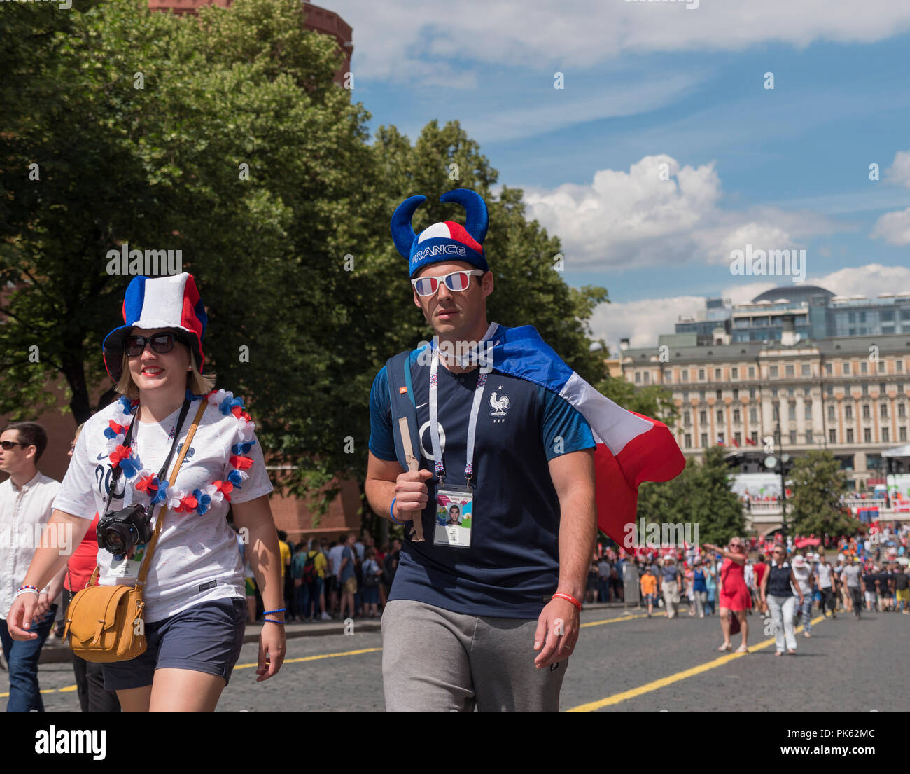 MOSCOW - JUNE 26, 2018: Soccer World Cup Fanatics of France with flags ...