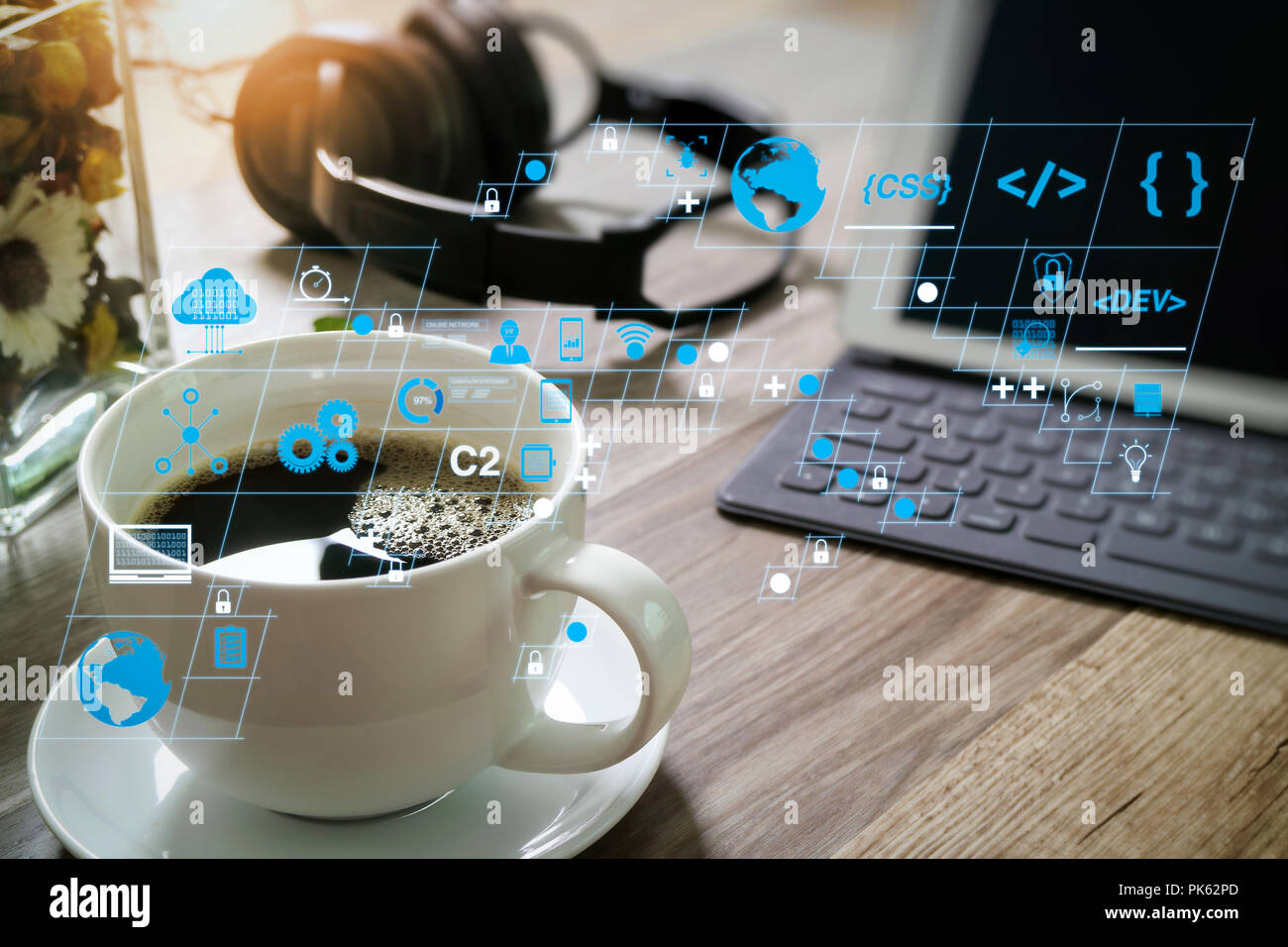 Coding software developer work with AR new design dashboard computer icons of scrum agile ...