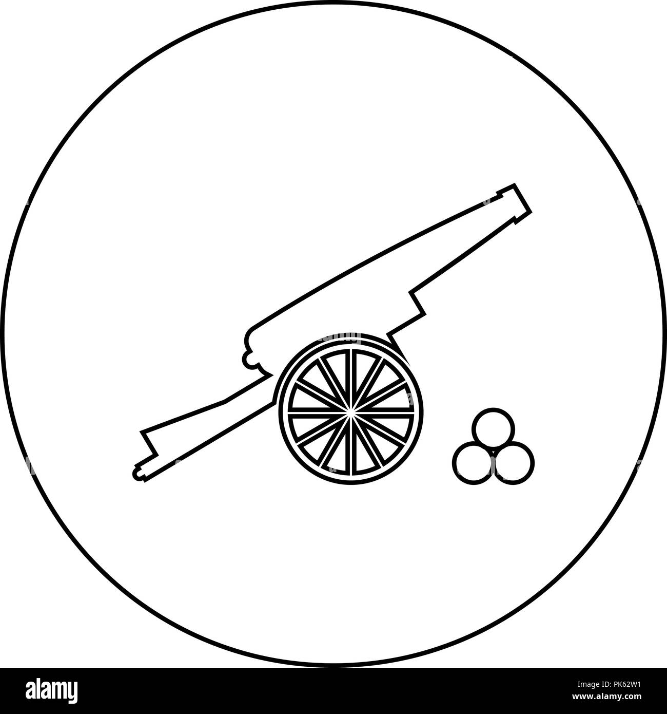 Medieval cannon firing cores icon black color in round circle outline ...