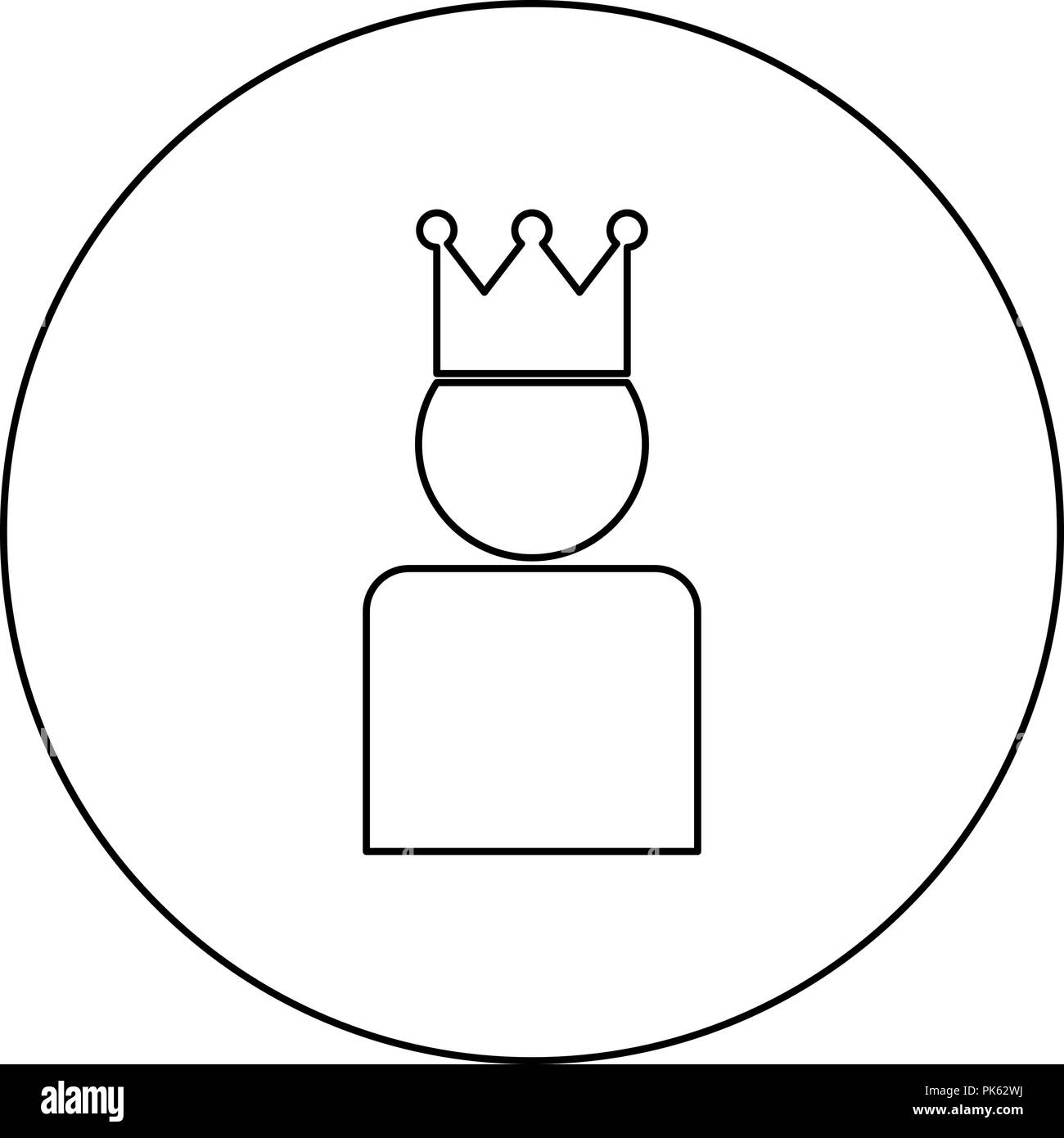 King in crown icon black color in round circle outline vector I Stock ...