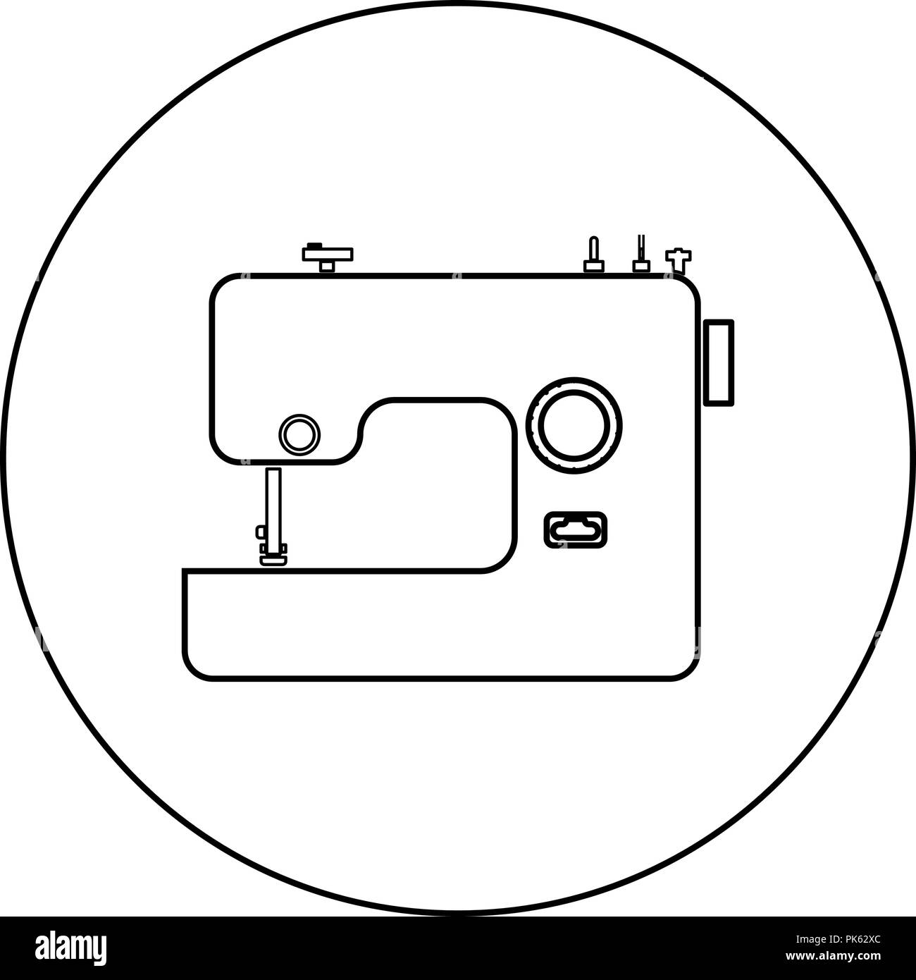 Sewing machine icon black color in round circle outline vector I Stock ...