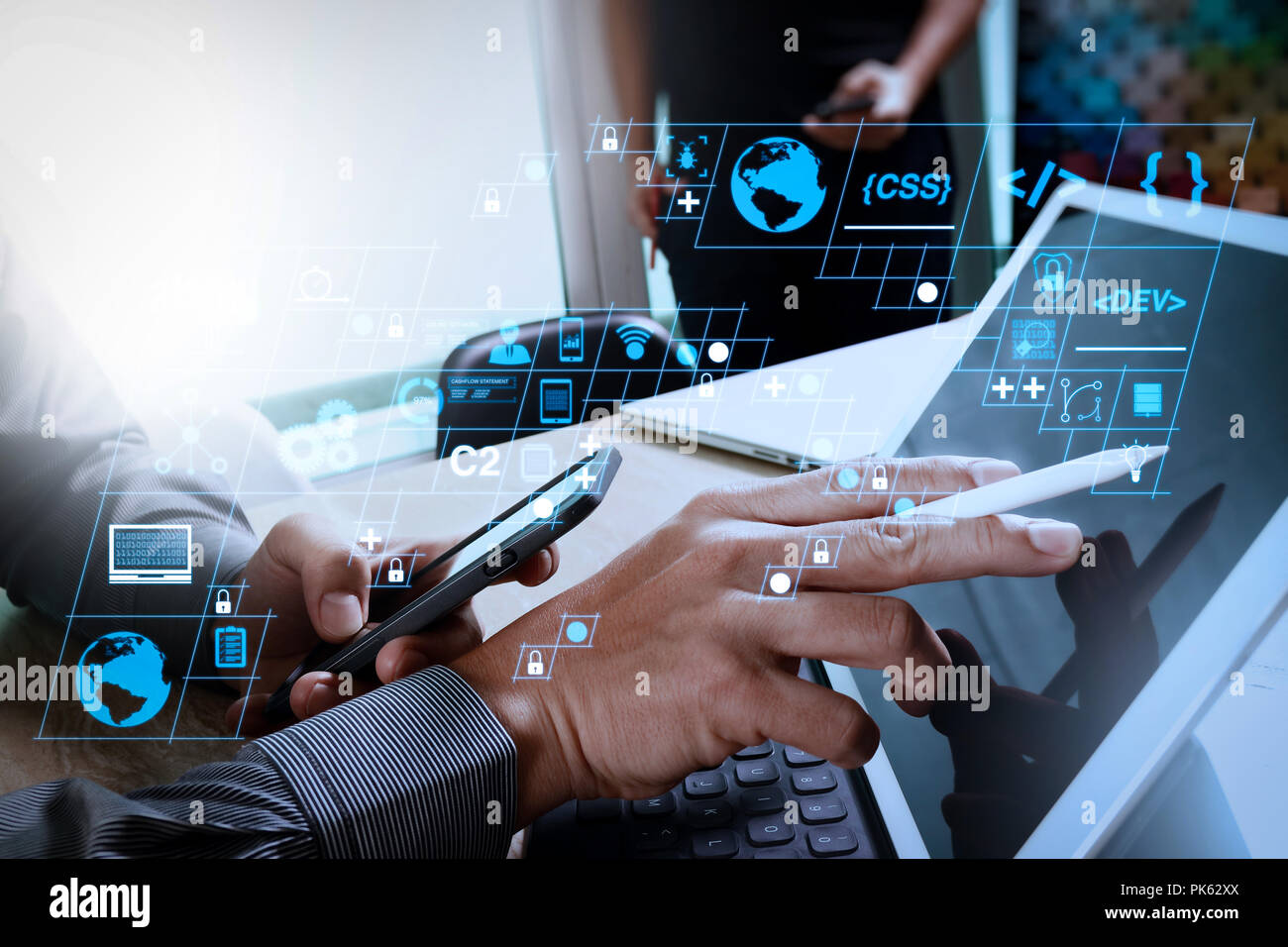 Coding software developer work with AR new design dashboard computer ...