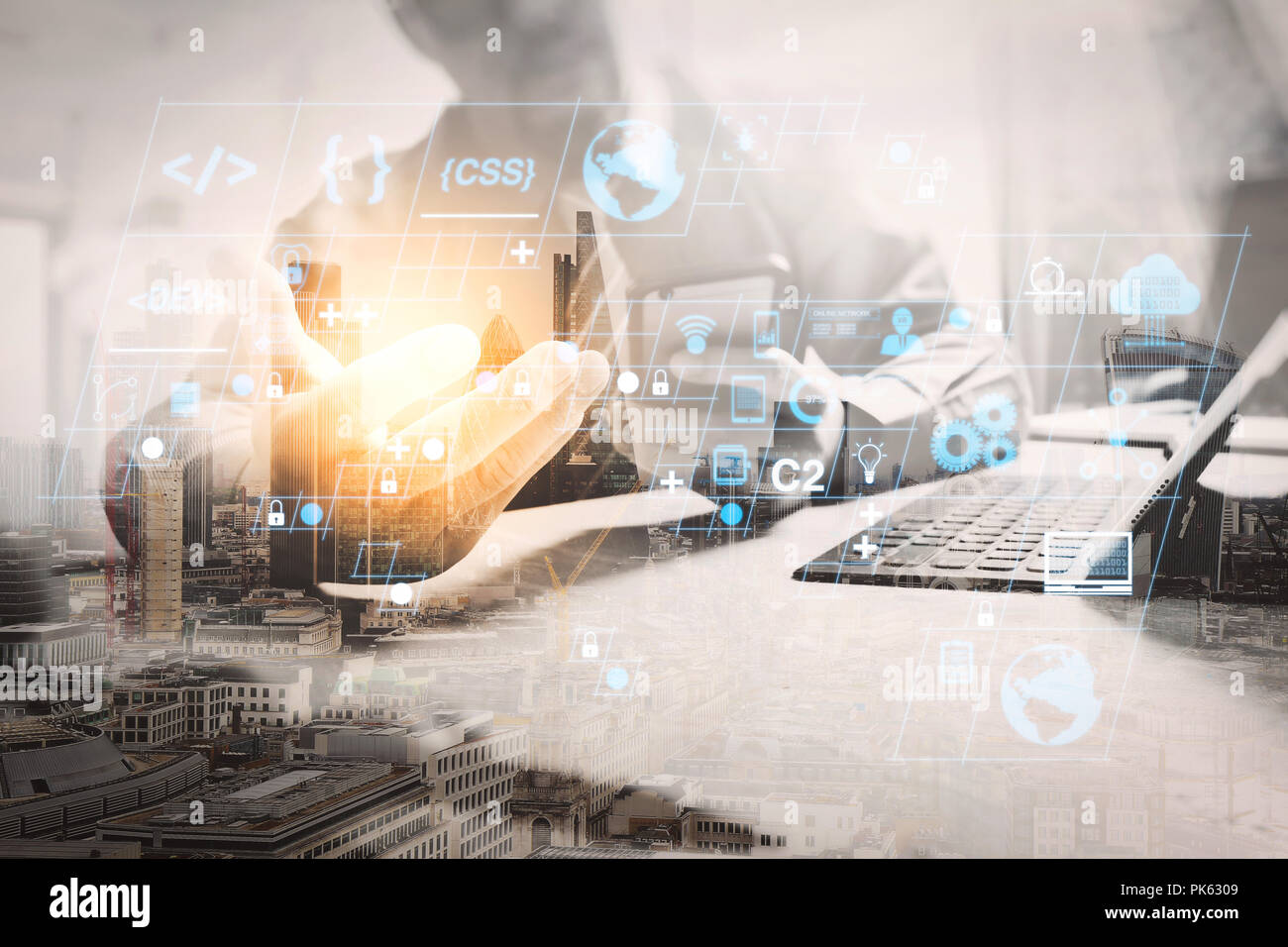 Coding software developer work with AR new design dashboard computer ...