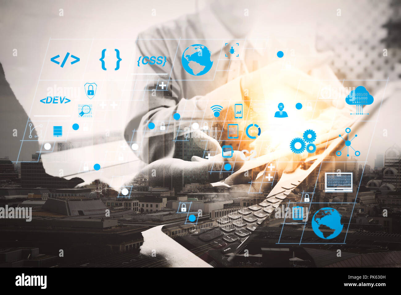 Coding software developer work with AR new design dashboard computer ...