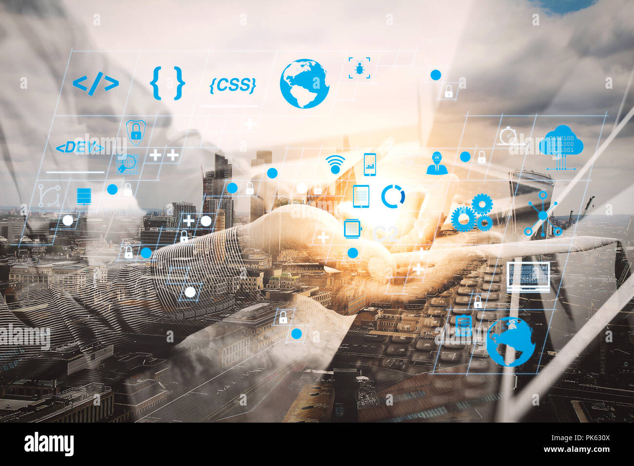 Coding software developer work with AR new design dashboard computer ...