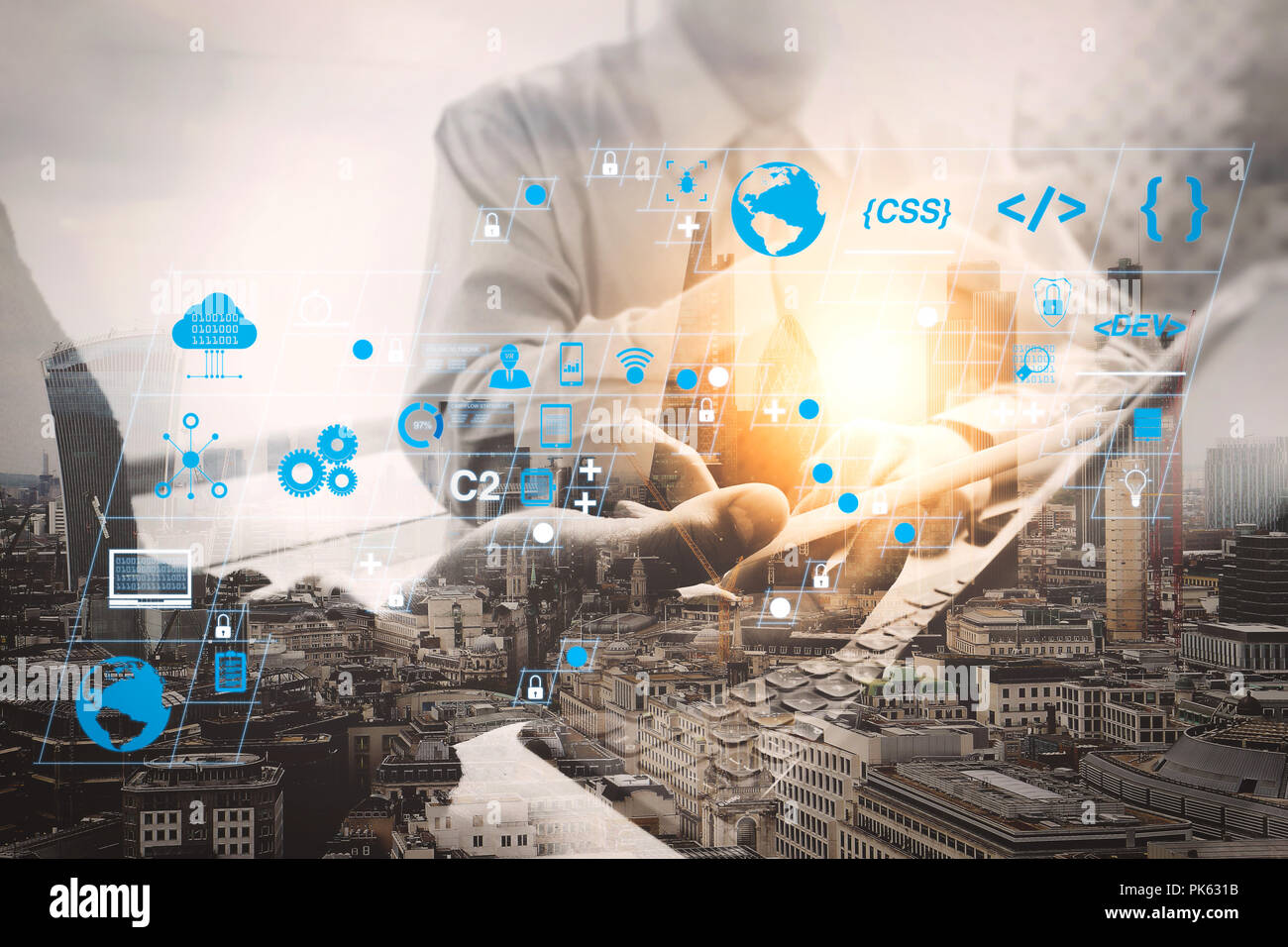 Coding software developer work with AR new design dashboard computer ...