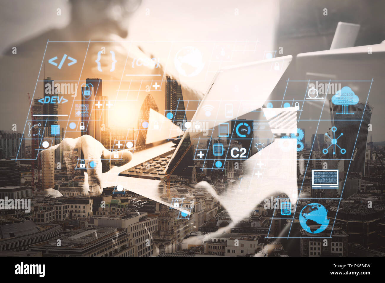 Coding software developer work with AR new design dashboard computer ...