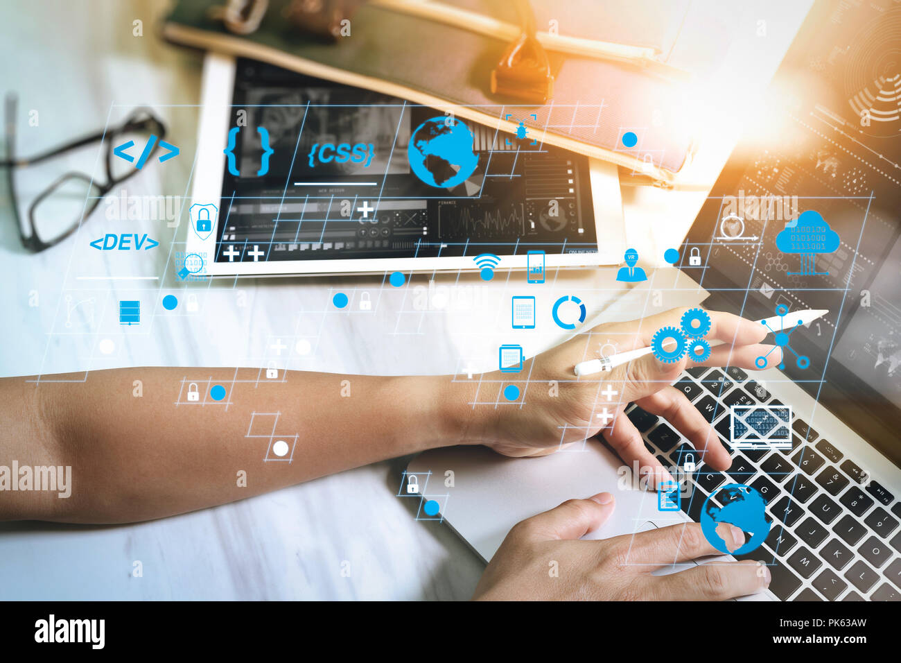 Coding software developer work with AR new design dashboard computer icons of scrum agile ...