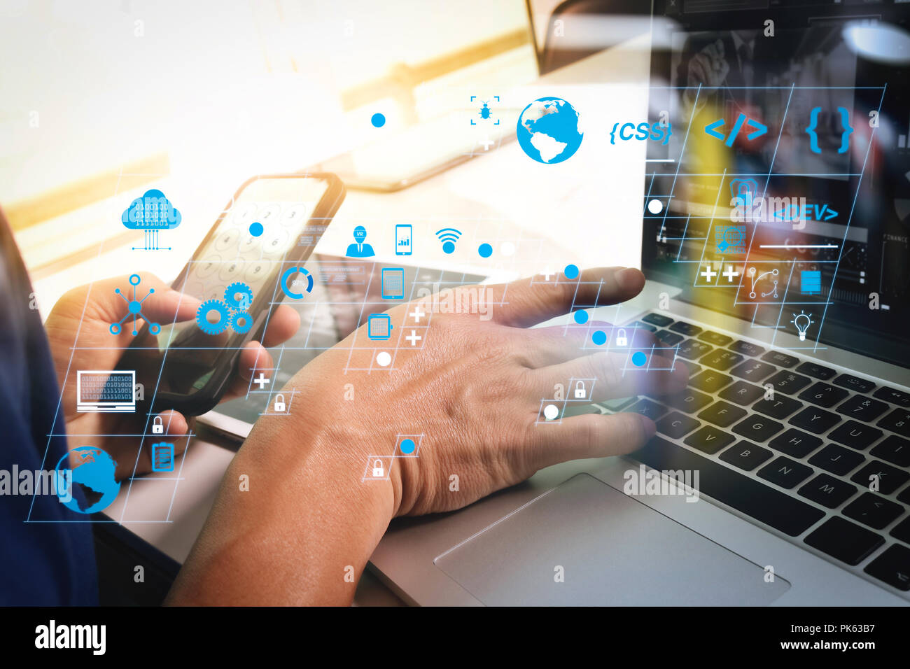 Coding software developer work with AR new design dashboard computer ...