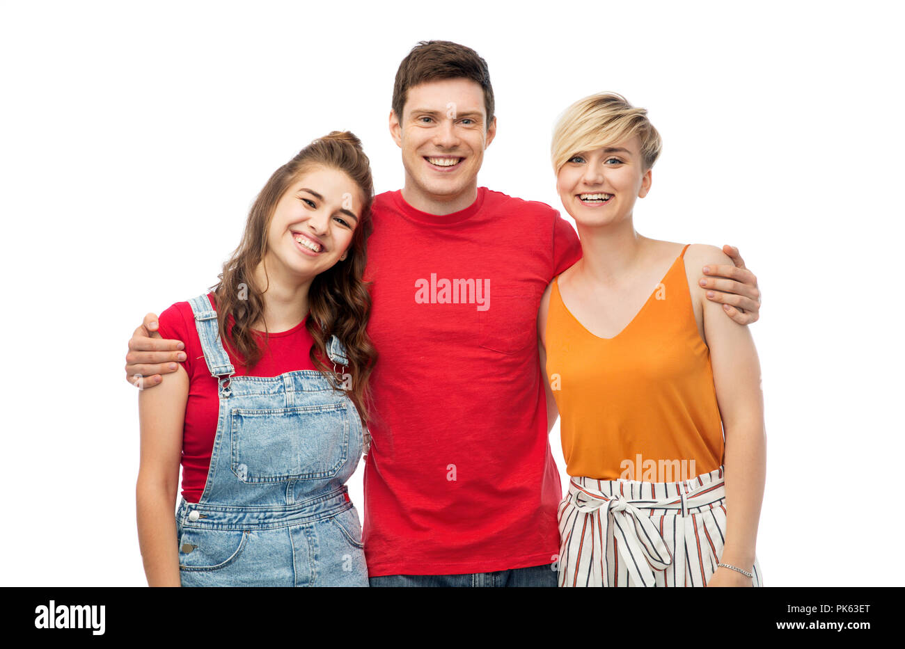 happy friends hugging over white background Stock Photo - Alamy