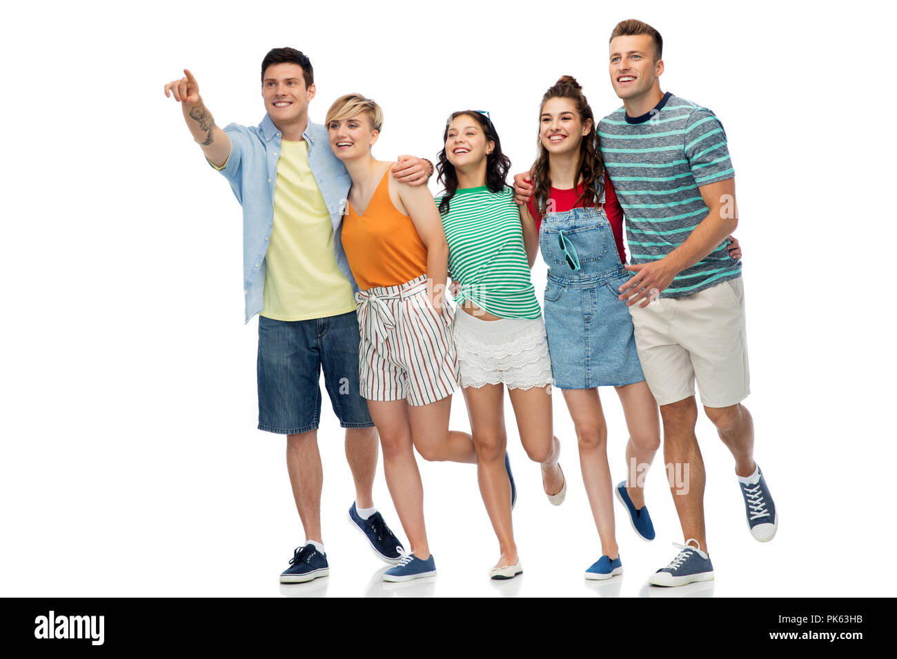 friends running to something over white background Stock Photo - Alamy