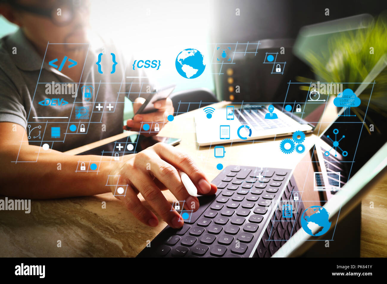 Coding software developer work with AR new design dashboard computer ...