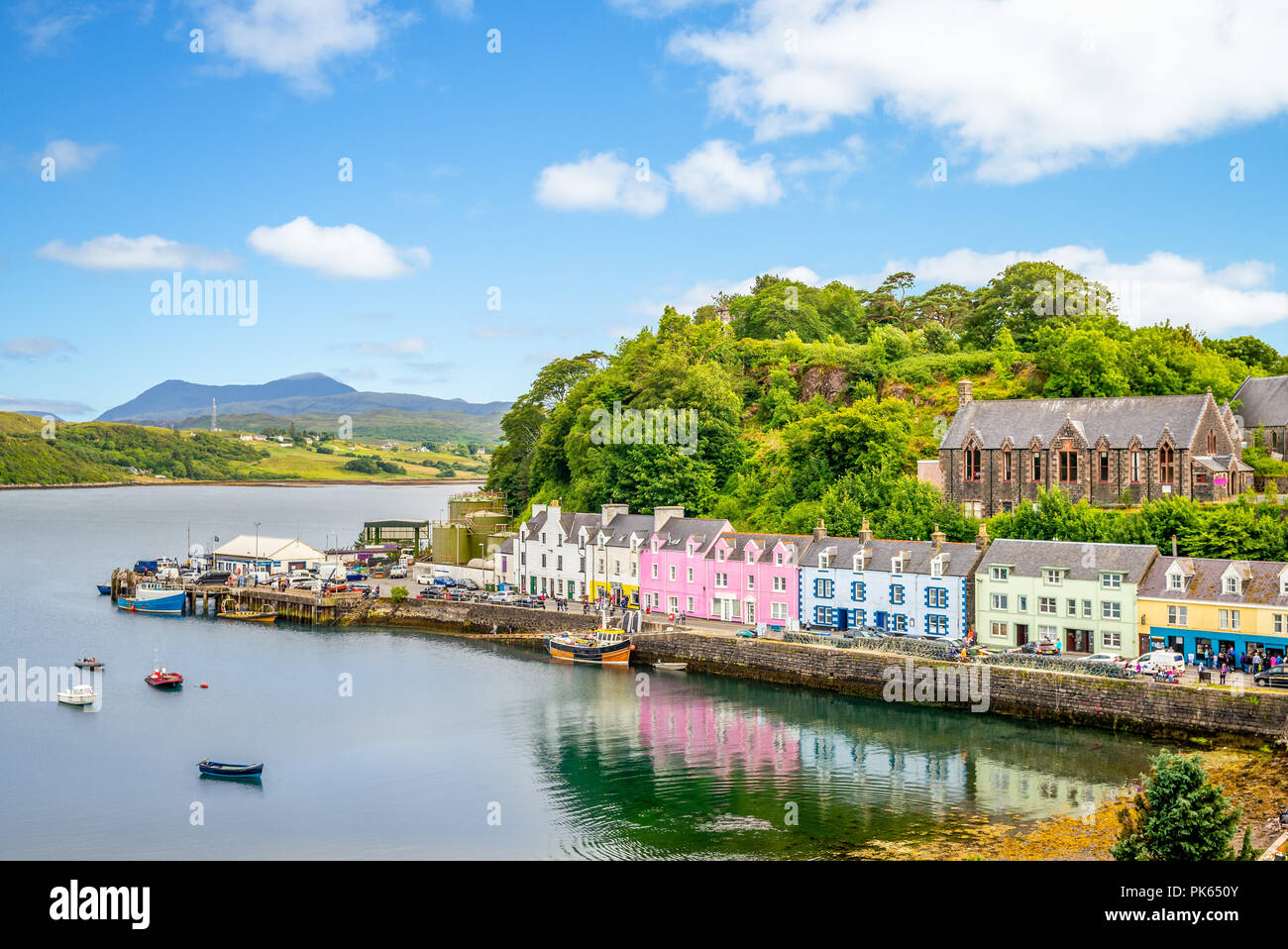 landscape of the Portree harbor in scotland, uk Stock Photo - Alamy