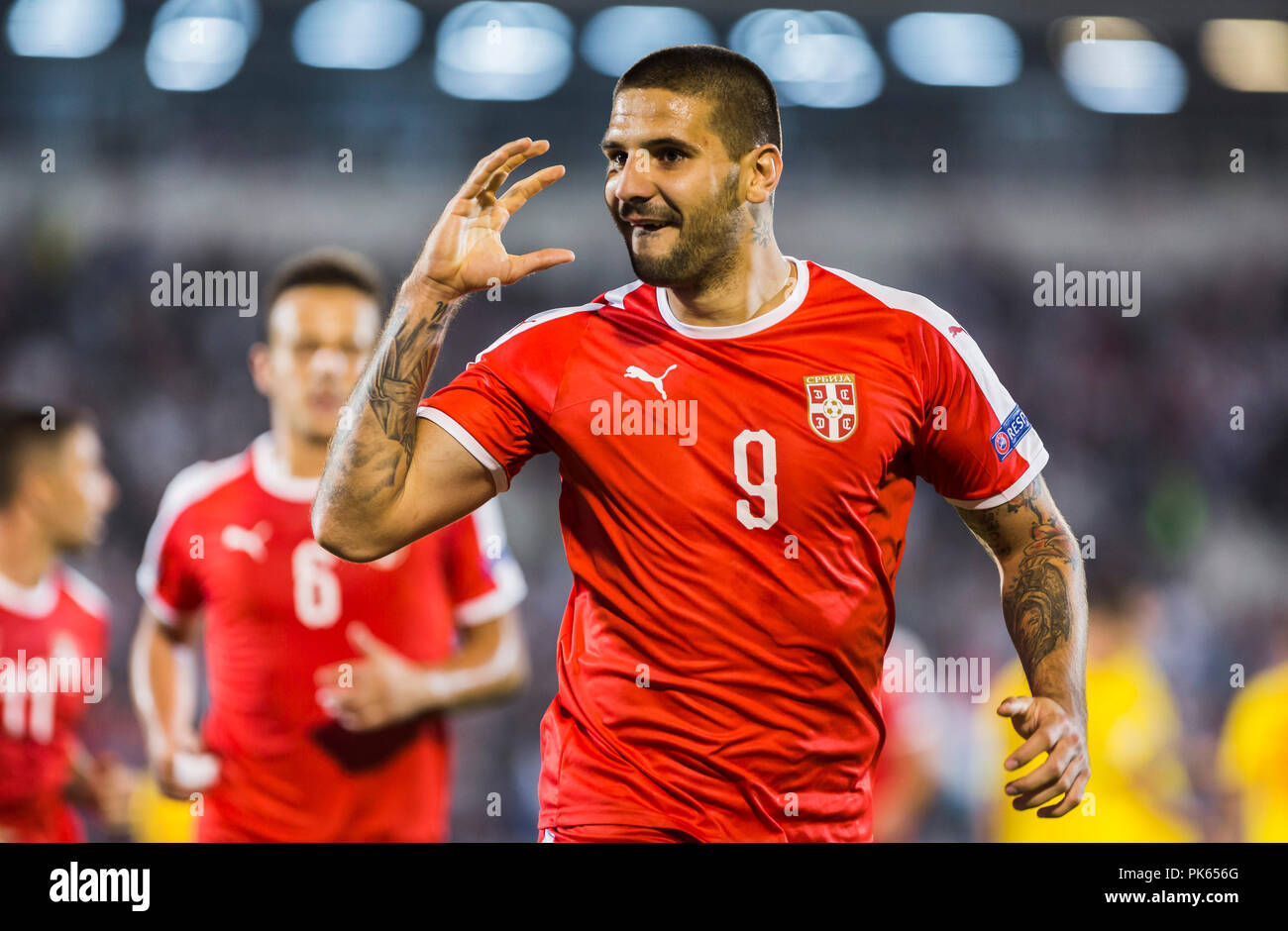 Aleksandar Mitrovic of Serbia celebrates scoring his goal for 2-1 in ...