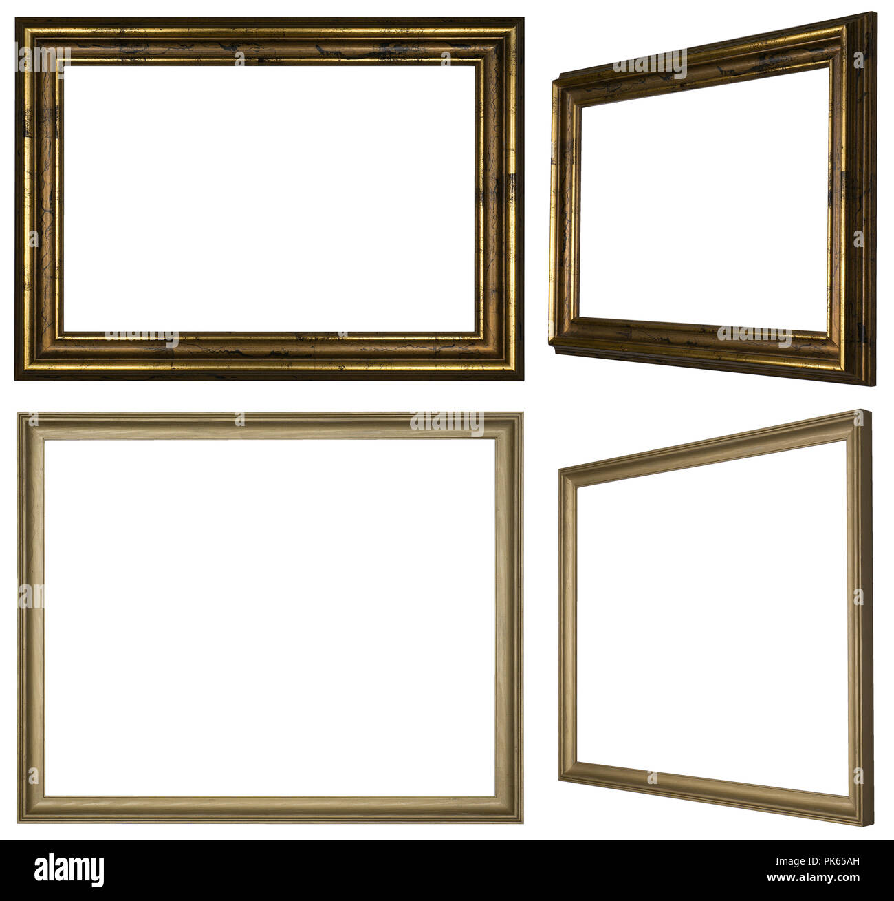 One wide and one narrow picture frame each in gold from the front and ...