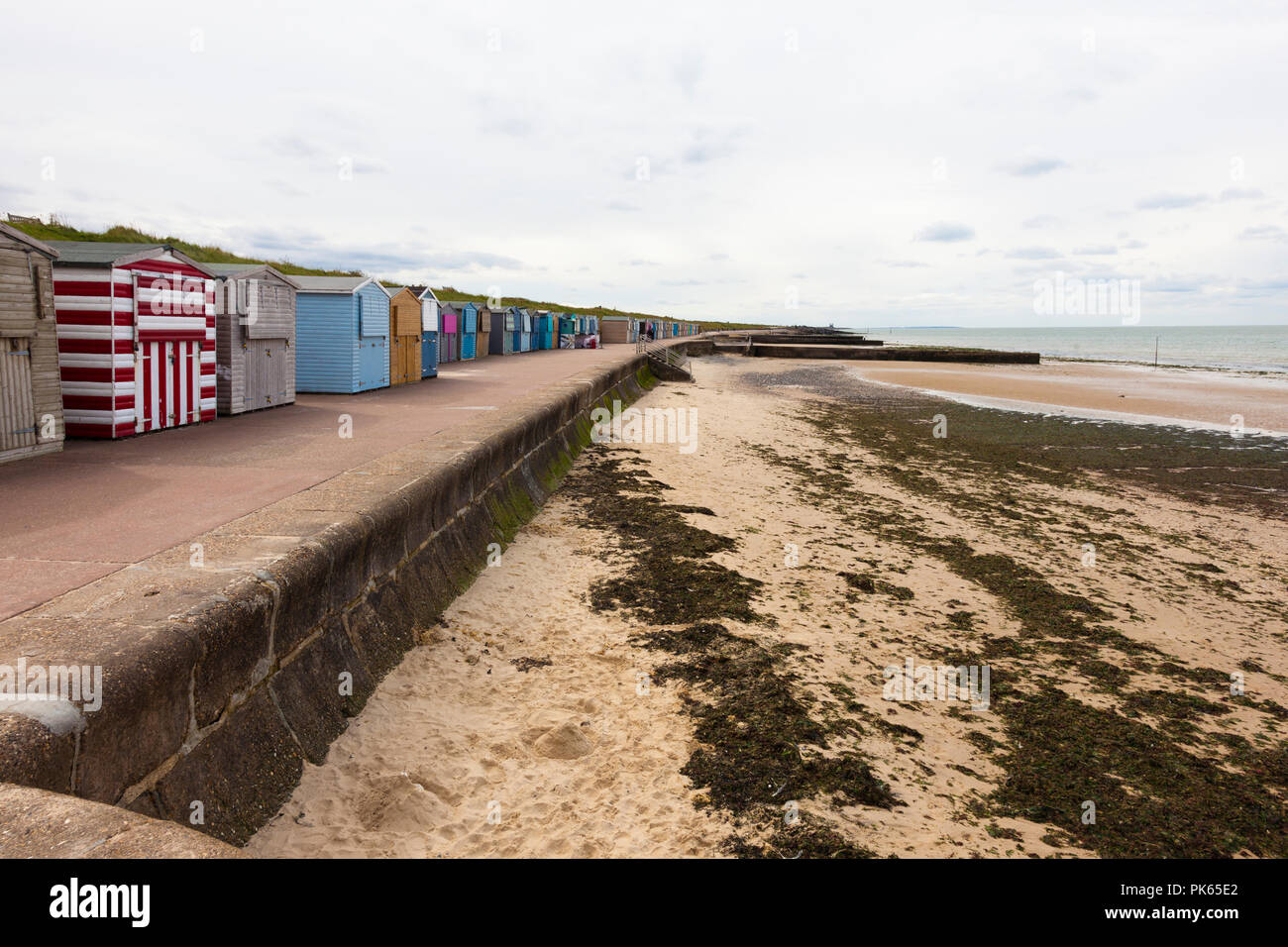 Sea front, promenade, beach and beach huts, Minnis Bay near Birchington ...