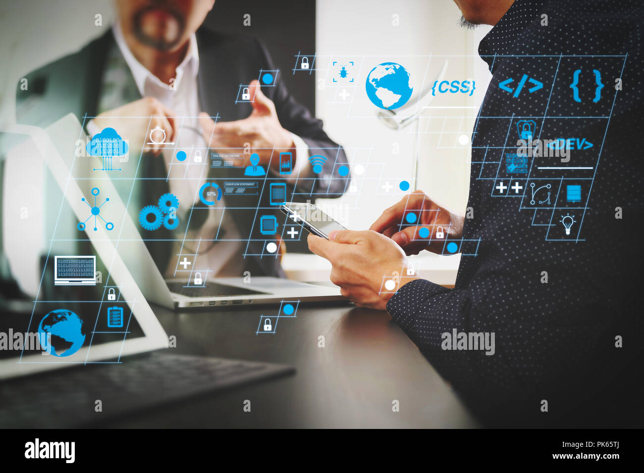 Coding software developer work with AR new design dashboard computer ...